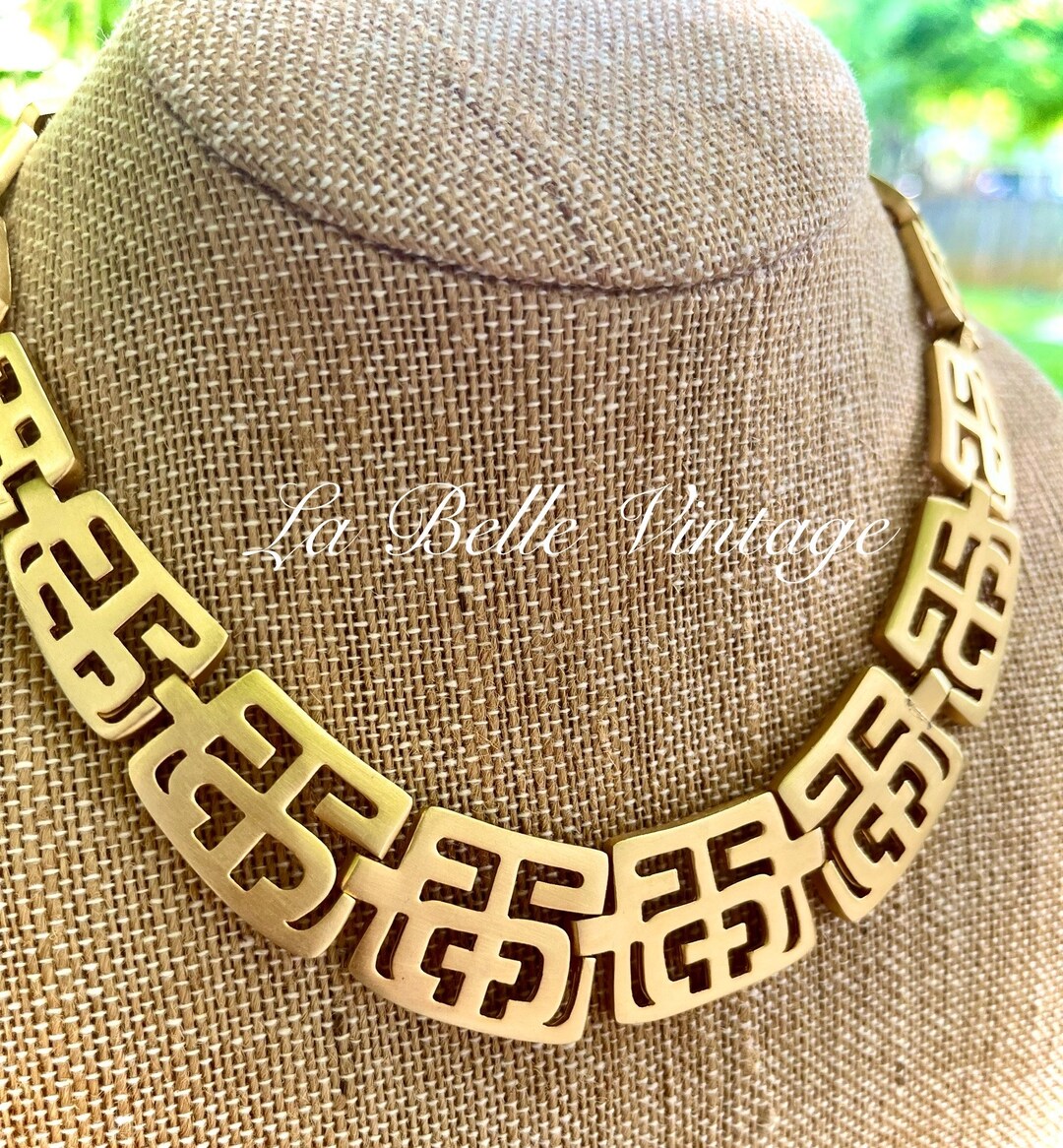 Crown Trifari Empress Gold Statement Necklace ~ Vintage Ethnic ...