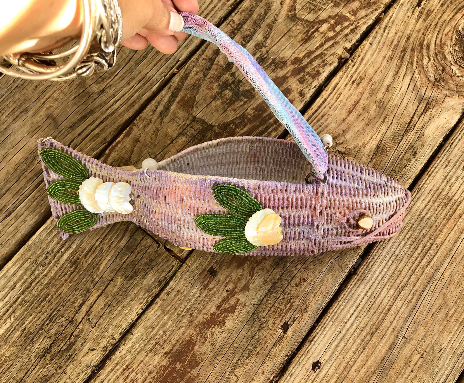 Novelty Fish Shaped Figural Handbag Vintage Wicker Tropical Parrot Fish ...