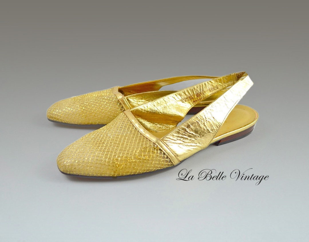 Sheer Gold Flats 7.5 US 5.5 UK Magdesians Vintage Leather Mesh Net ...