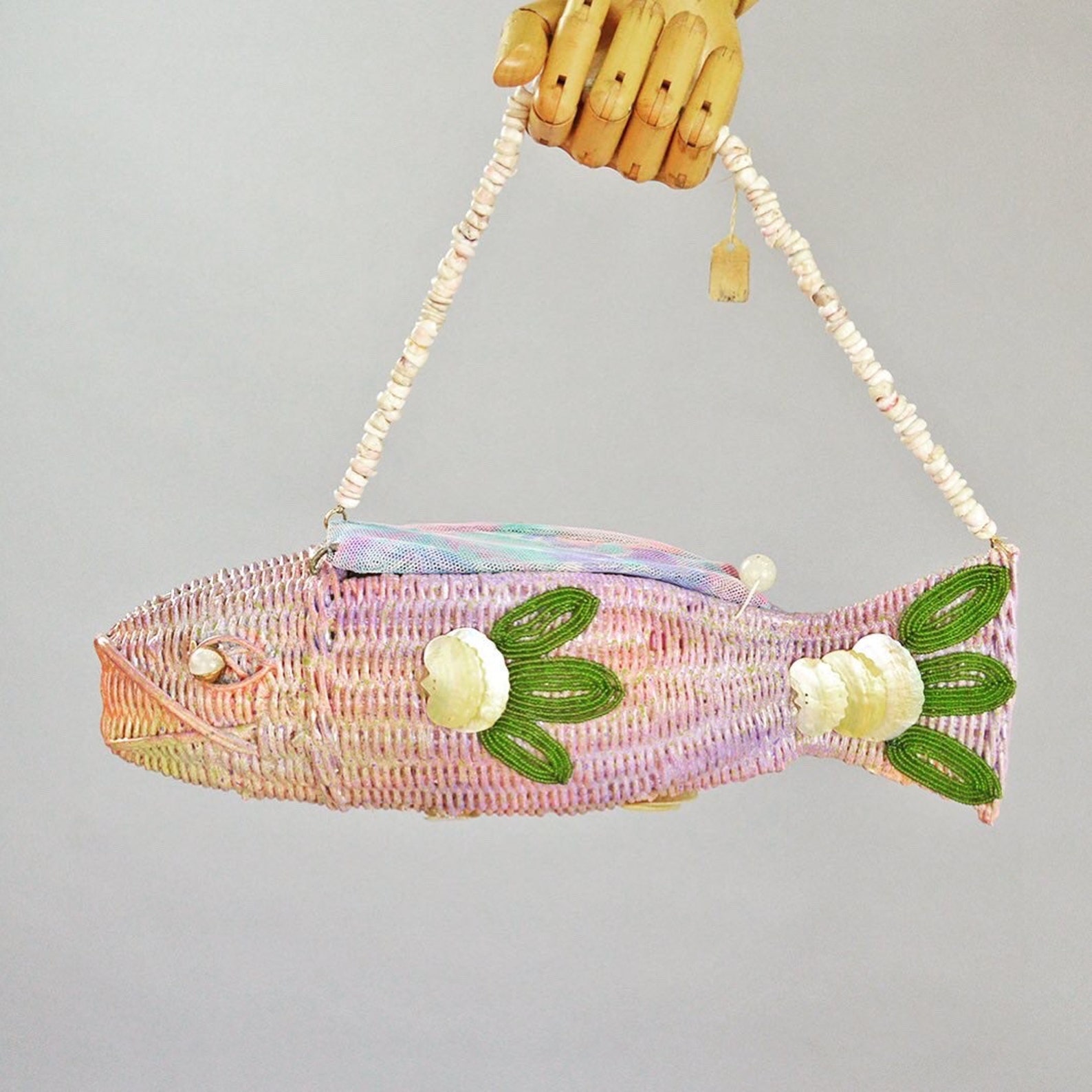 Novelty Fish Shaped Figural Handbag Vintage Wicker Tropical Parrot Fish ...