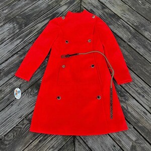 1960s Mod Military Style Mini Coat S Vintage Coral Red New Wool Leopard ...