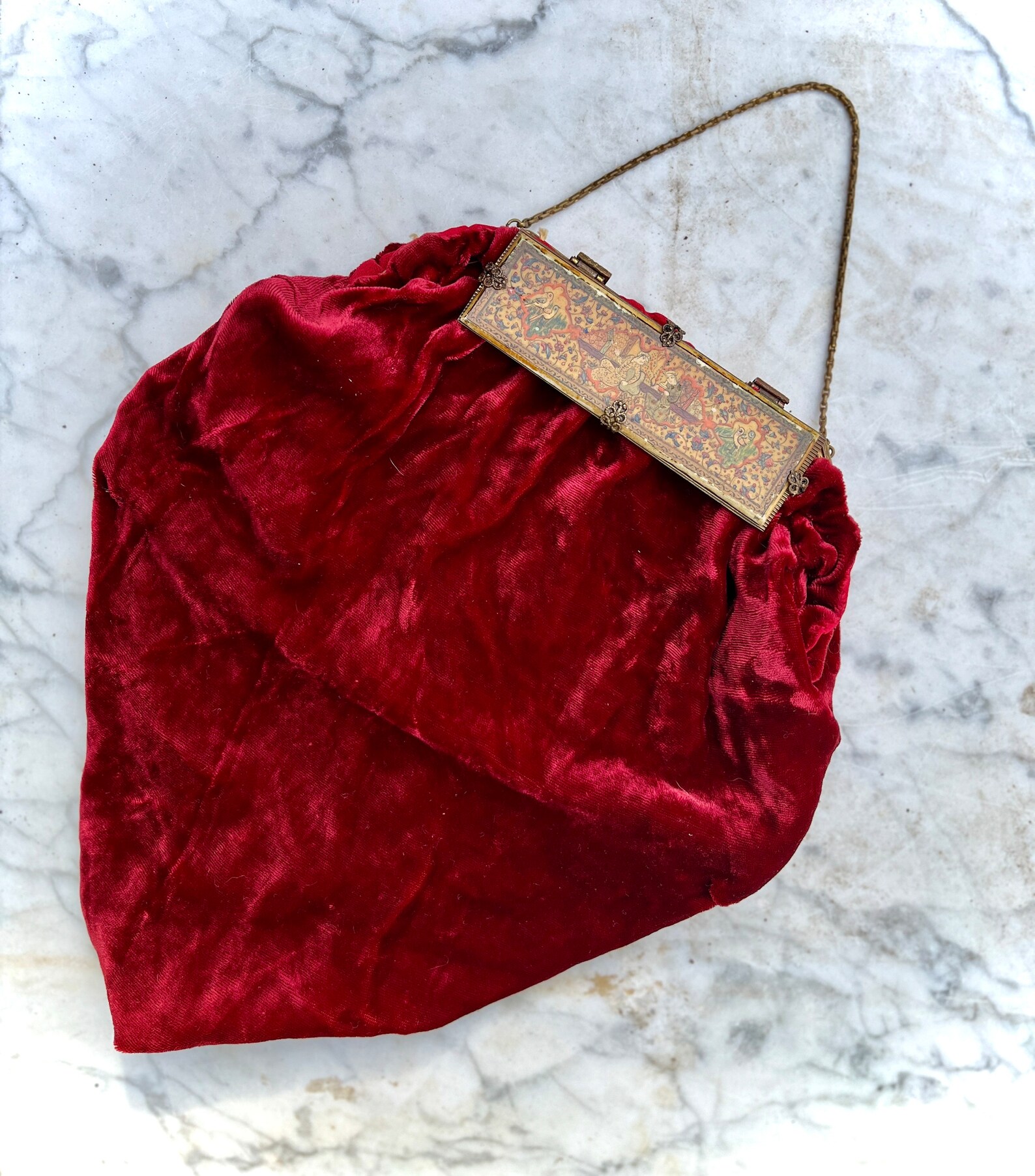 1930s French Velvet Evening Bag ~ Hand Painted Lovers Celluloid Frame ...