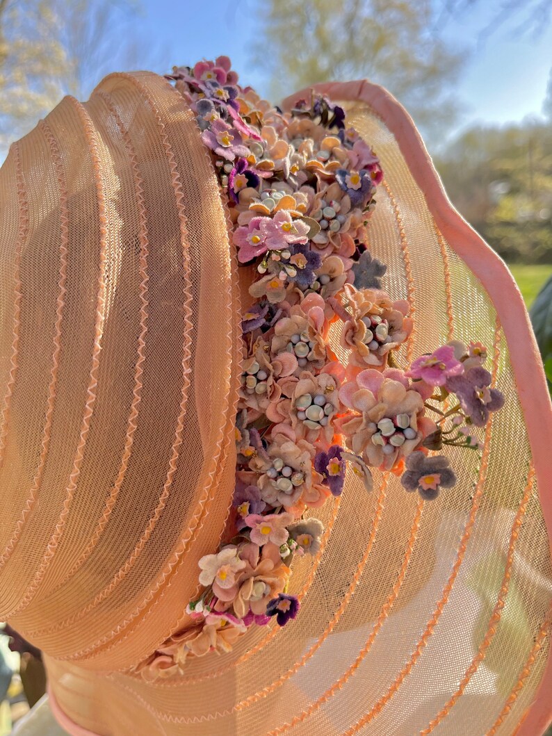 1920s Sheer Garden Party Hat ~ Vintage Velvet Forget Me Not Flowers ...