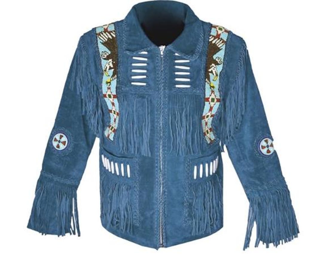 Men Blue Western Suede Leather Jacket | Classic Buckskin Traditional ...