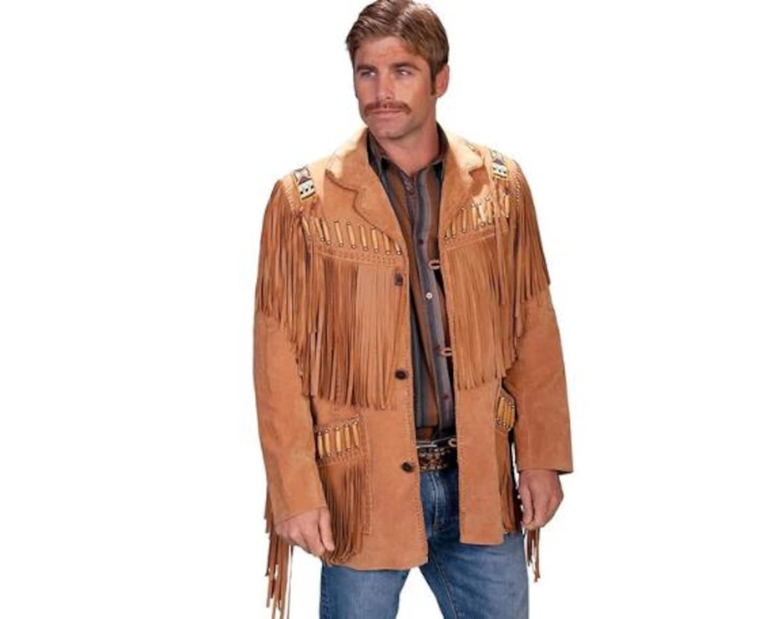 Western Brown Suede Leather Jacket Men | Buckskin Traditional Native ...