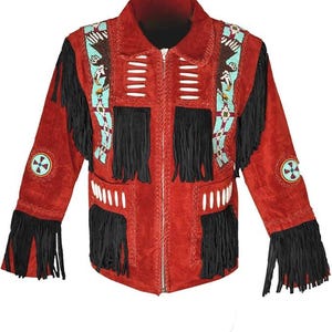 Men Red Western Leather Suede Jacket | Classic Buckskin Traditional ...