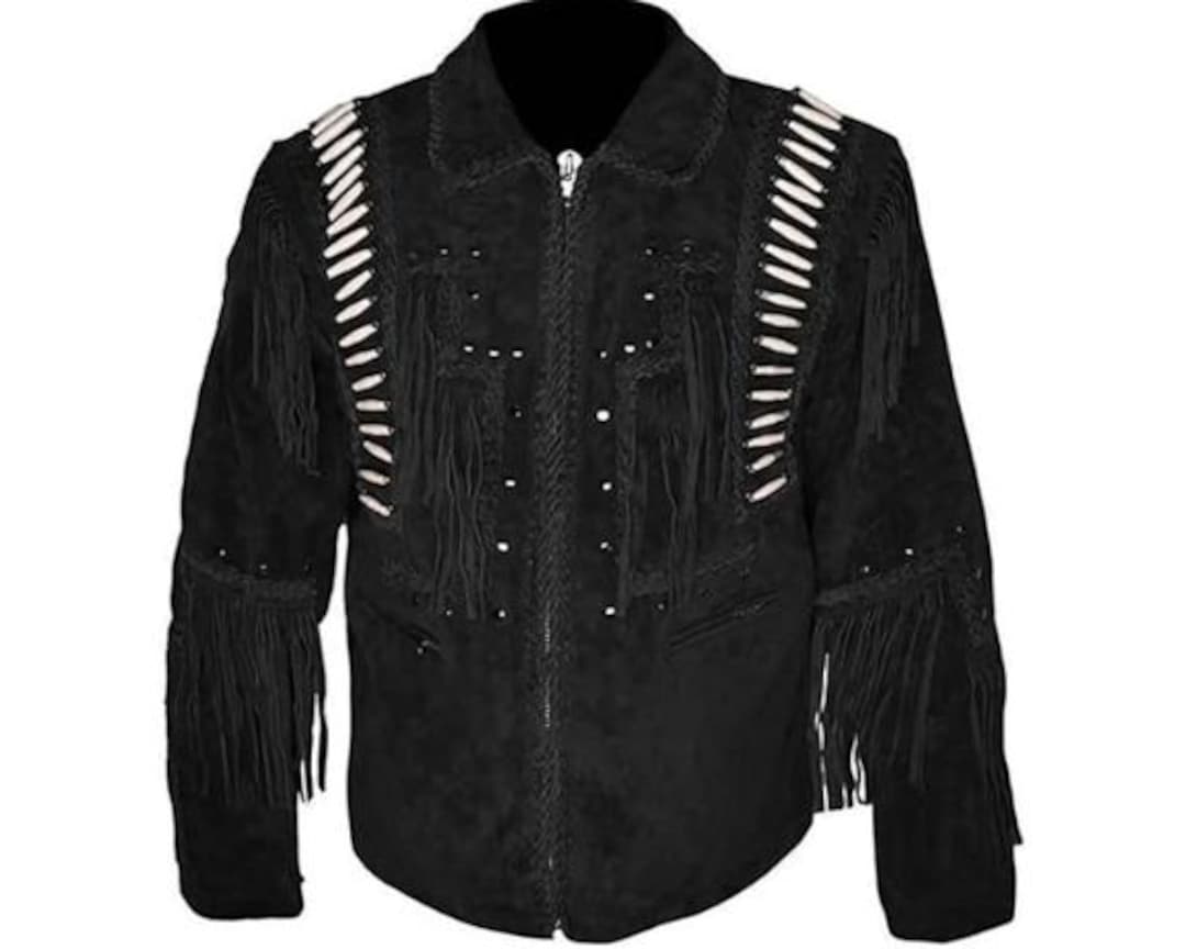 Western Black Suede Leather Jacket Men | Classic Buckskin Traditional ...