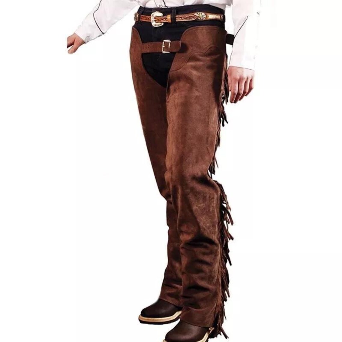 Men Brown Western Suede Leather Chaps Pant - Handmade Native American ...