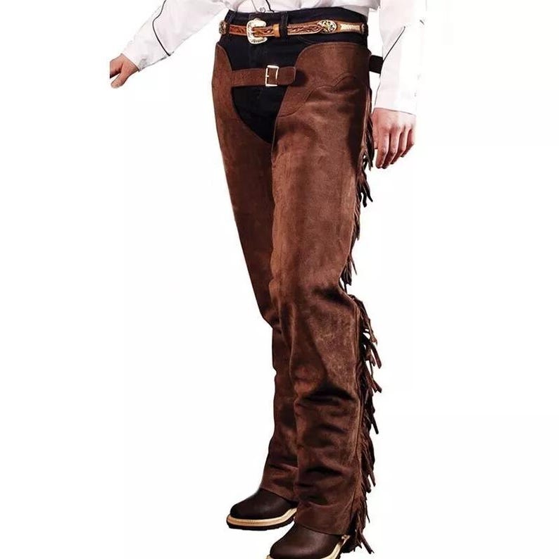 Men Brown Western Suede Leather Chaps Pant - Handmade Native American ...