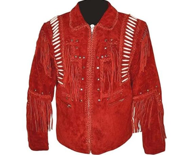Western Red Suede Leather Jacket Men | Classic Buckskin Traditional ...