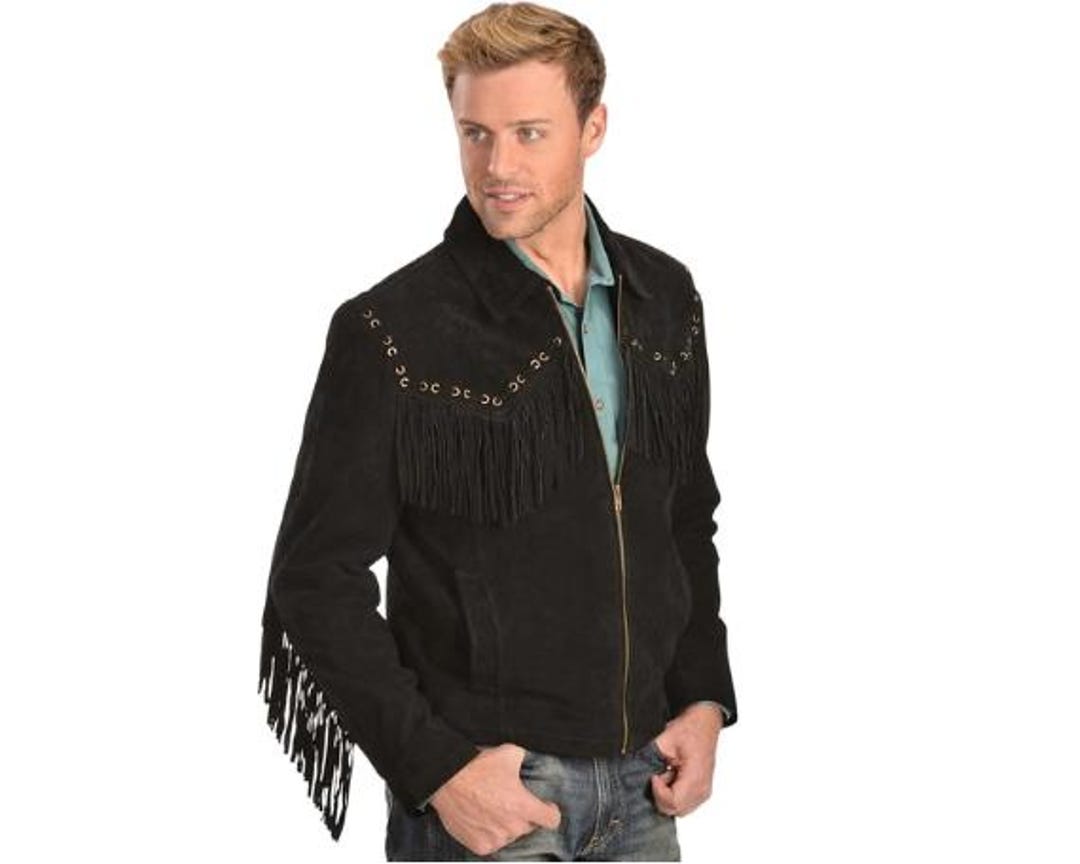 Western Black Suede Leather Jacket Men | Classic Buckskin Traditional ...