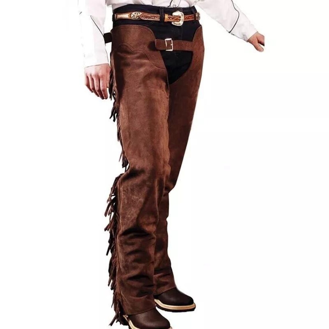 Men Brown Western Suede Leather Chaps Pant - Handmade Native American ...