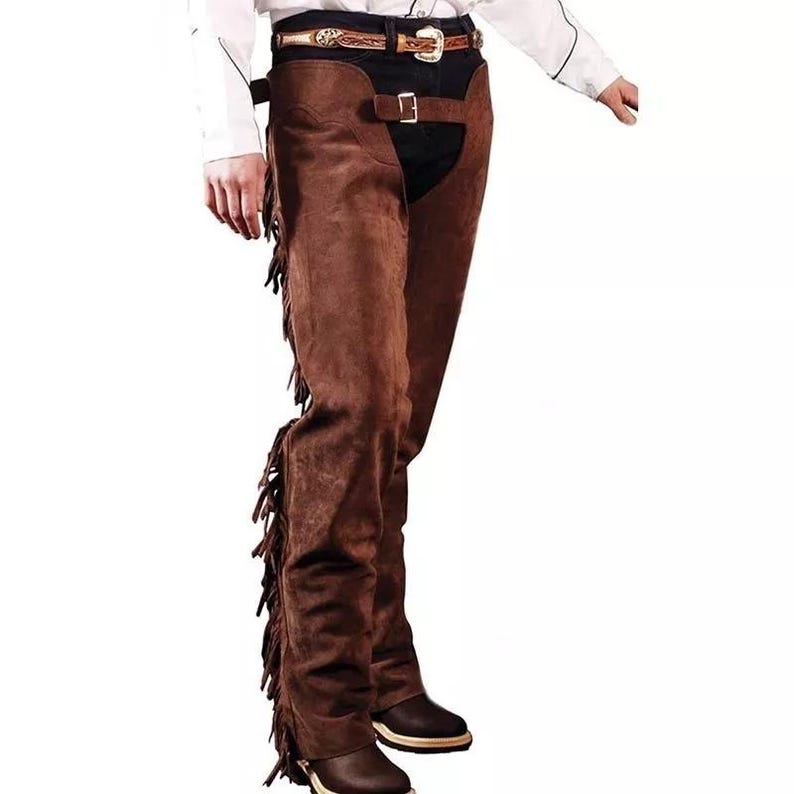 Men Brown Western Suede Leather Chaps Pant - Handmade Native American ...
