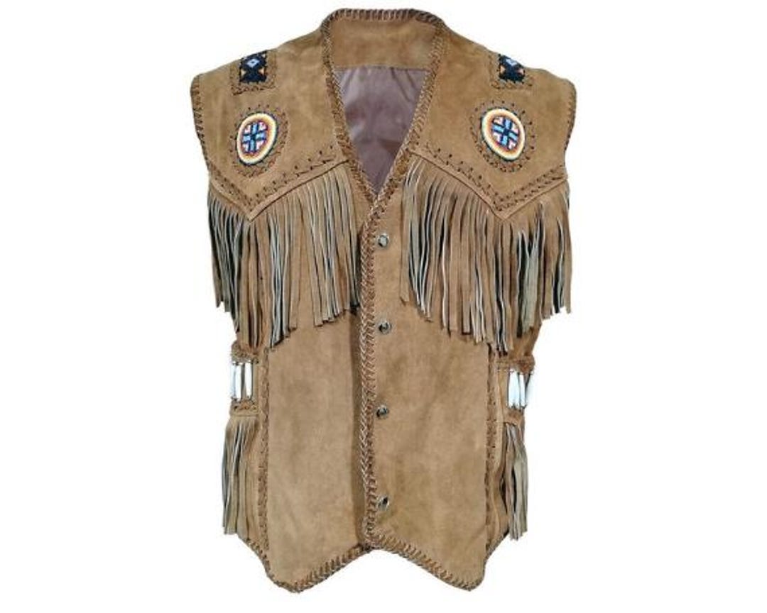 Traditional Men Western Suede Leather Vest - Classic Native American ...