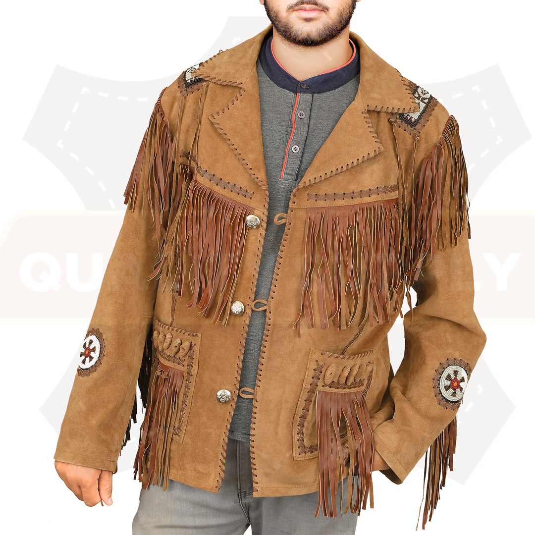 Men's Traditional Cowboy Western Leather Jacket | Native American Suede ... Men's Traditional Cowboy Western Leather Jacket | Native American Suede ...