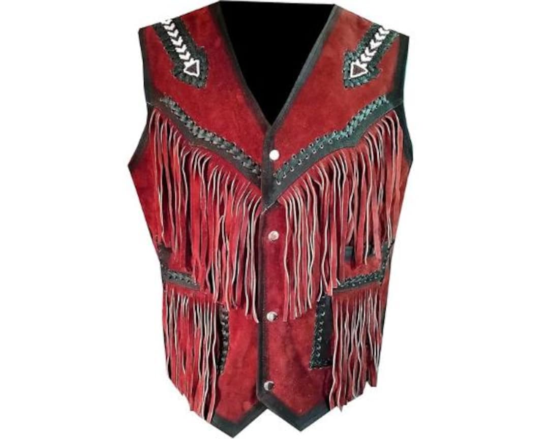 Traditional Red Men Western Cowhide Leather Vest - Classic Native ...