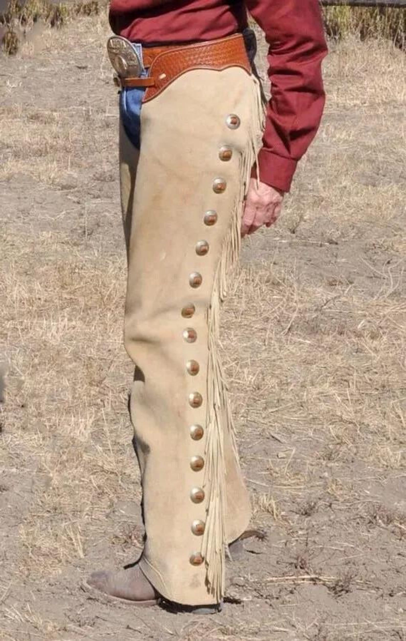 Men Western Brown Leather Suede Chaps Pant - Native American Legside ...