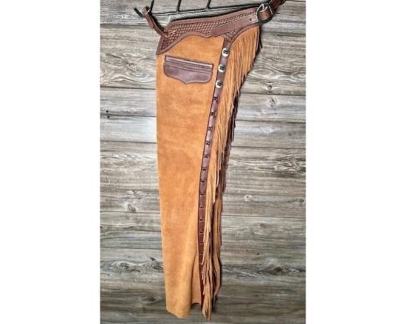Brown Men Western Suede Leather Chaps Pant - Handmade Native American ...