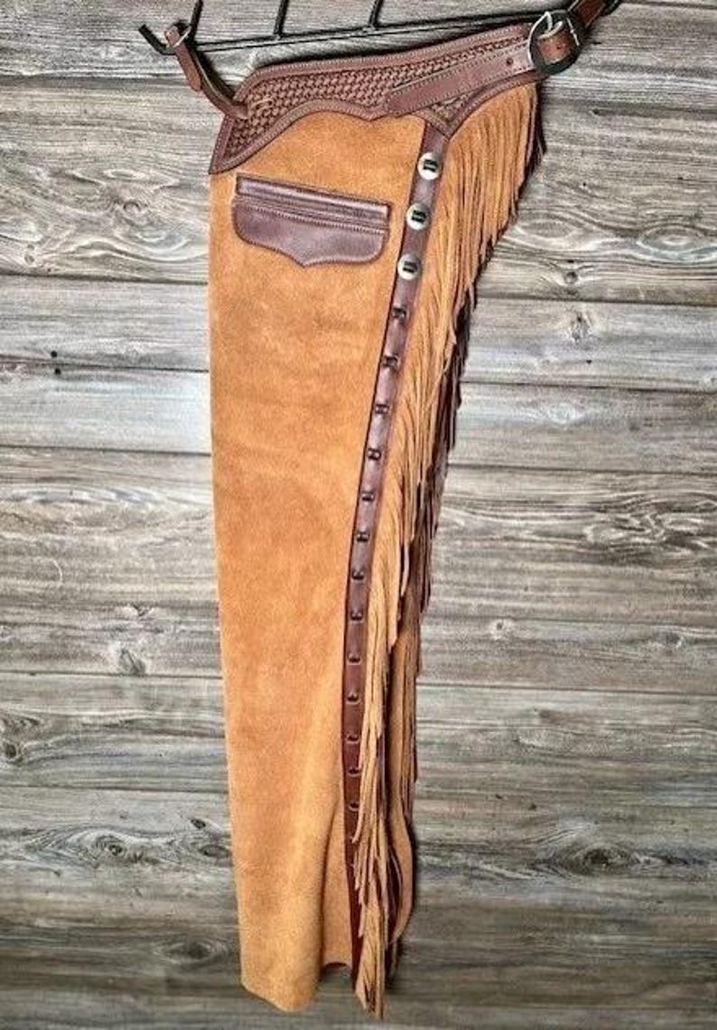 Brown Men Western Suede Leather Chaps Pant - Handmade Native American ...