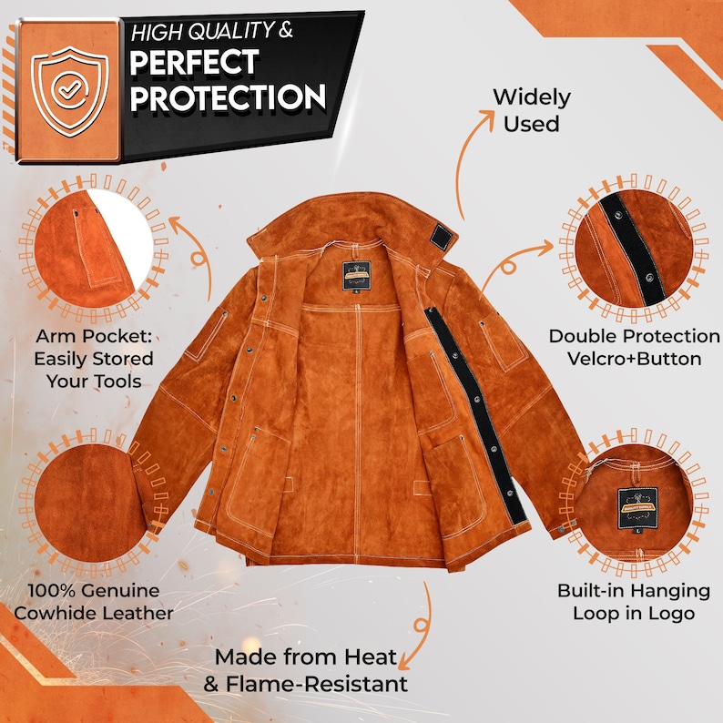 Cowhide Leather Welding Jacket Flame-resistant Heavy Duty Welders ...