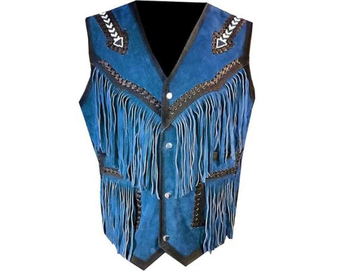 Traditional Blue Men Western Cowhide Leather Vest - Classic Native ...