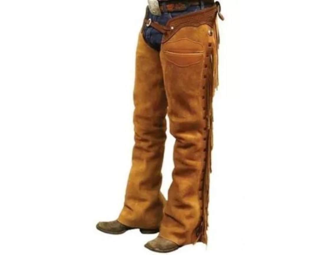 Men Brown Western Leather Suede Chaps Pant - Handmade Native American ...