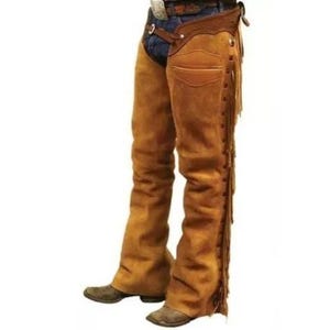 Men Brown Western Leather Suede Chaps Pant - Handmade Native American ...