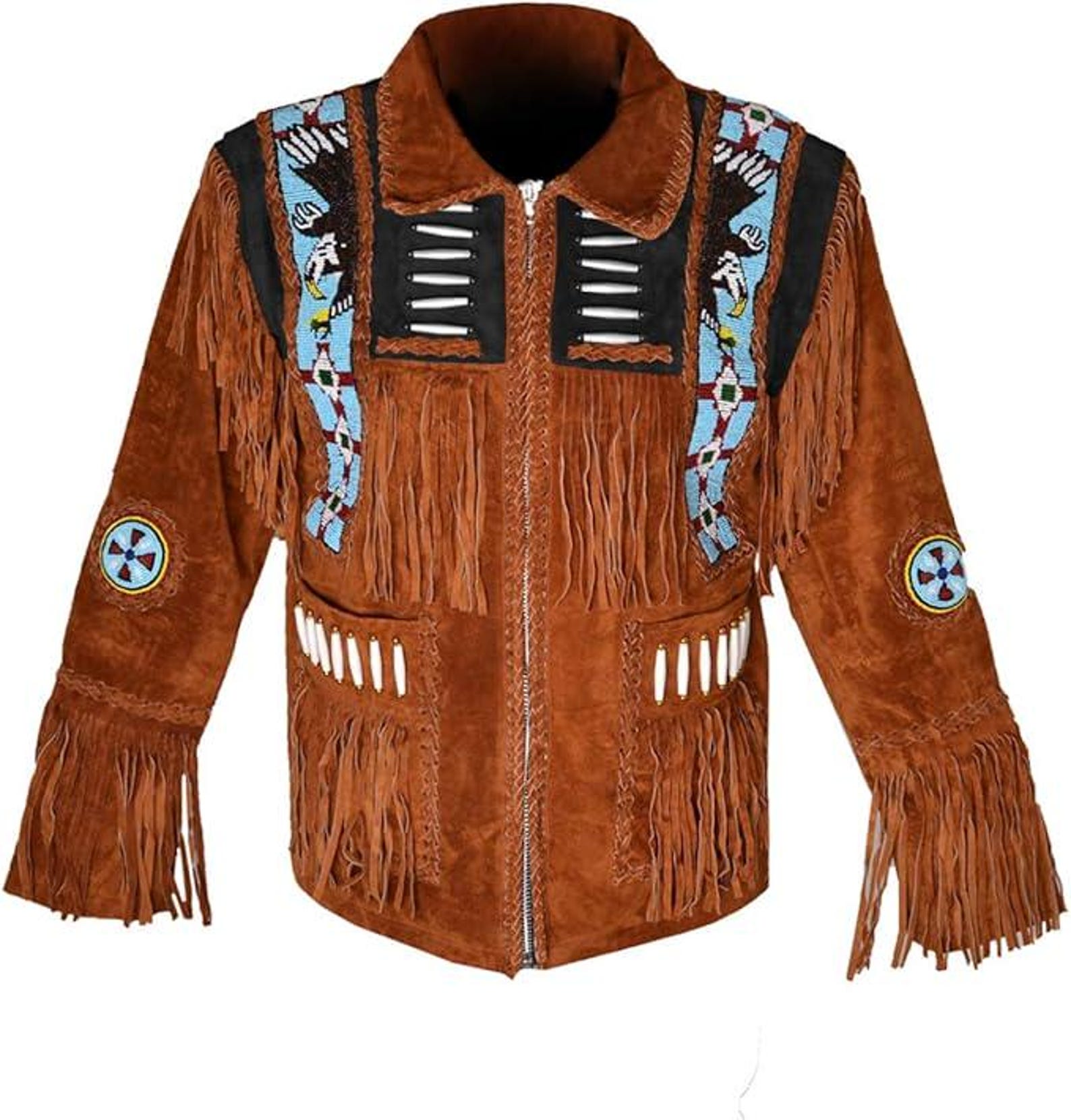 Men Brown Western Leather Suede Jacket | Classic Buckskin Traditional ...
