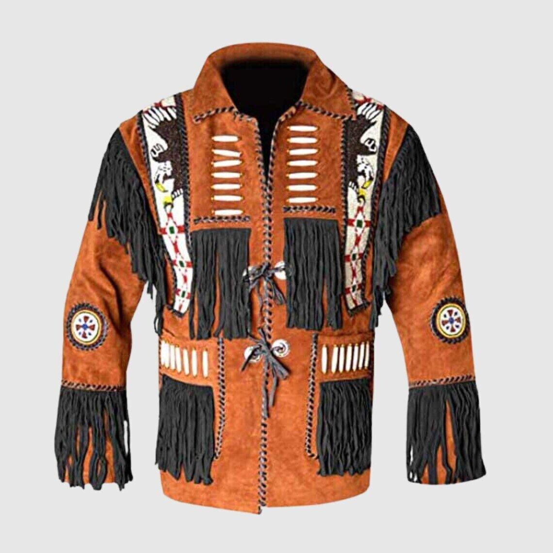 Brown Western Leather Suede Jacket Men | Classic Buckskin Traditional ...