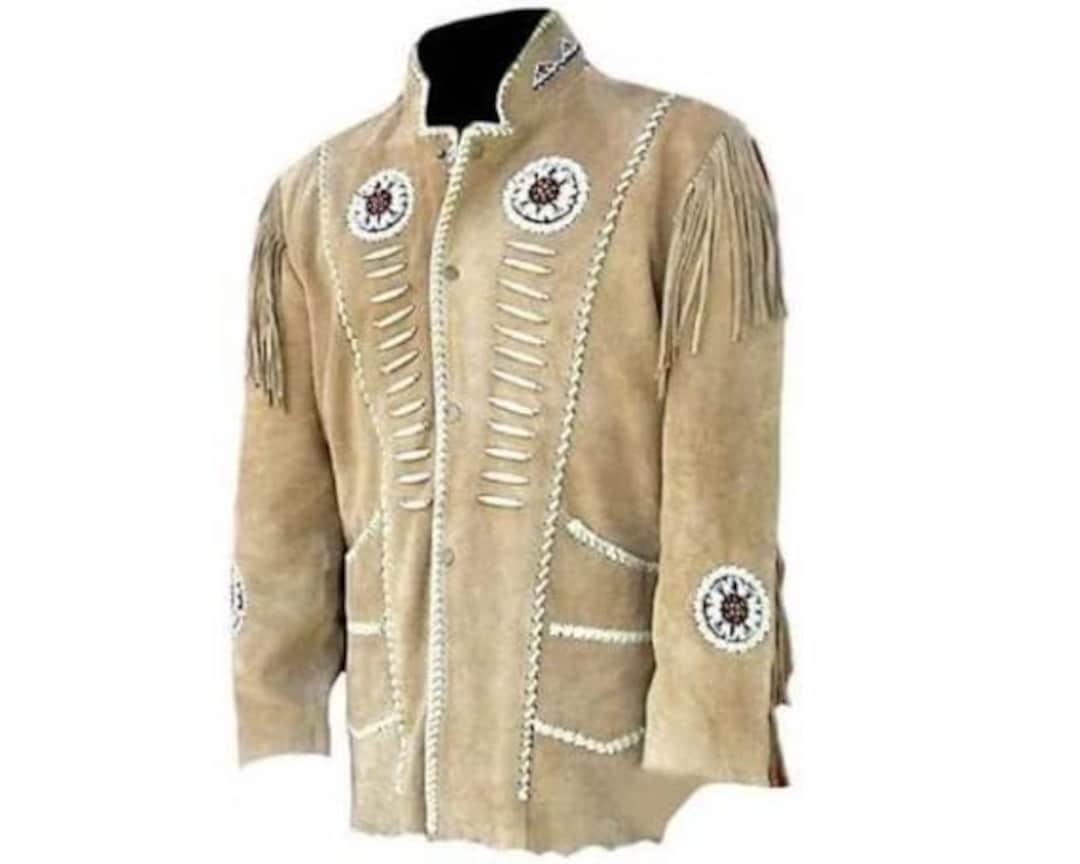 Western Brown Suede Leather Jacket Men | Classic Buckskin Traditional ...