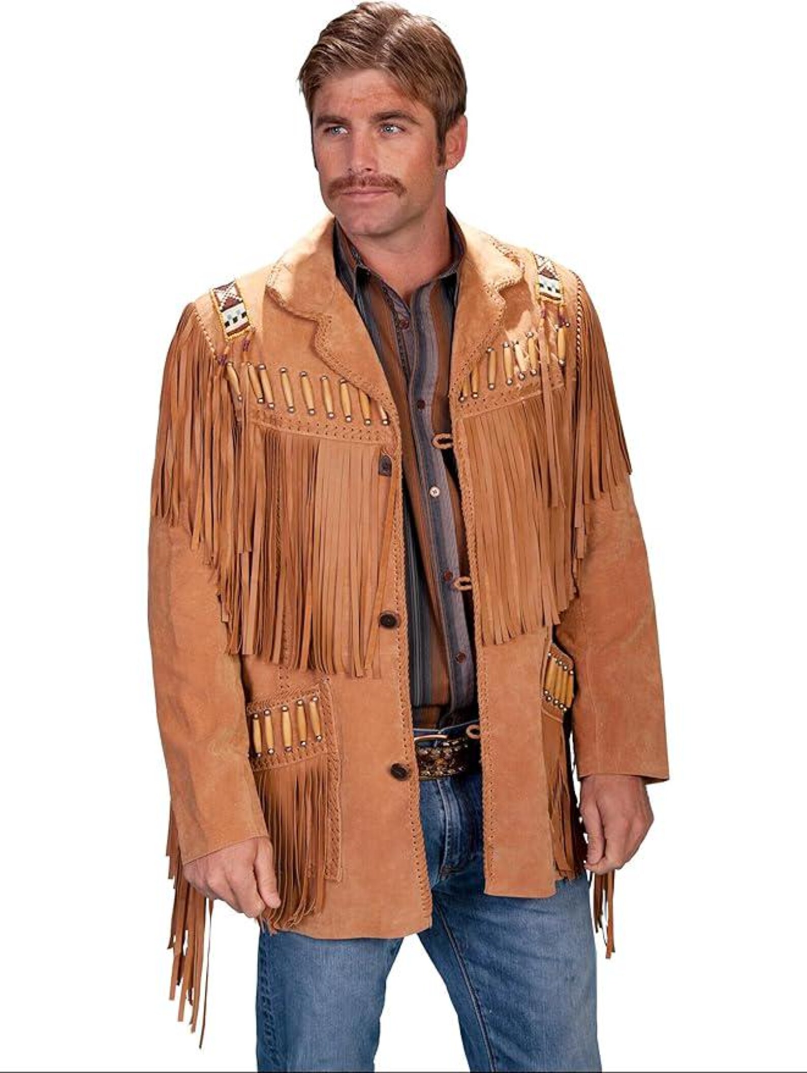 Western Brown Suede Leather Jacket Men | Buckskin Traditional Native ...