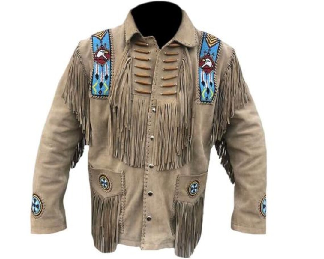 Brown Western Suede Leather Jacket Men | Traditional Native American ...