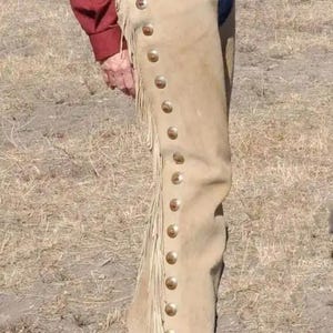 Men Western Brown Leather Suede Chaps Pant - Native American Legside ...