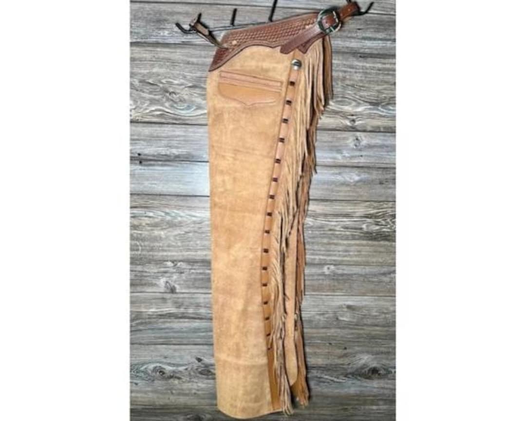 Men Brown Suede Western Leather Chaps Pant - Handmade Native American ...