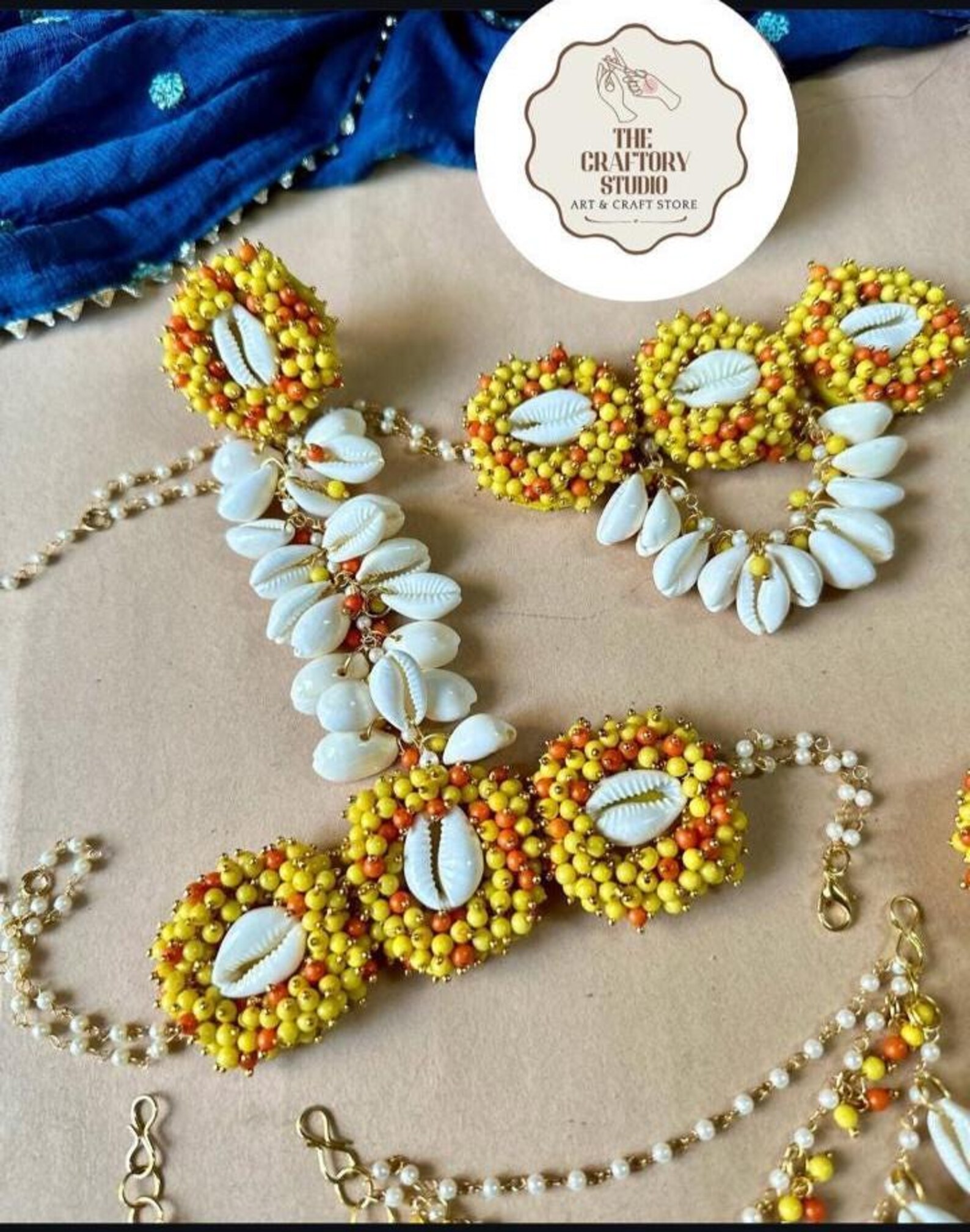 Handmade Cowrie Shell Jewelry Set | Indian Bridal Haldi Mehndi Jewelry ...