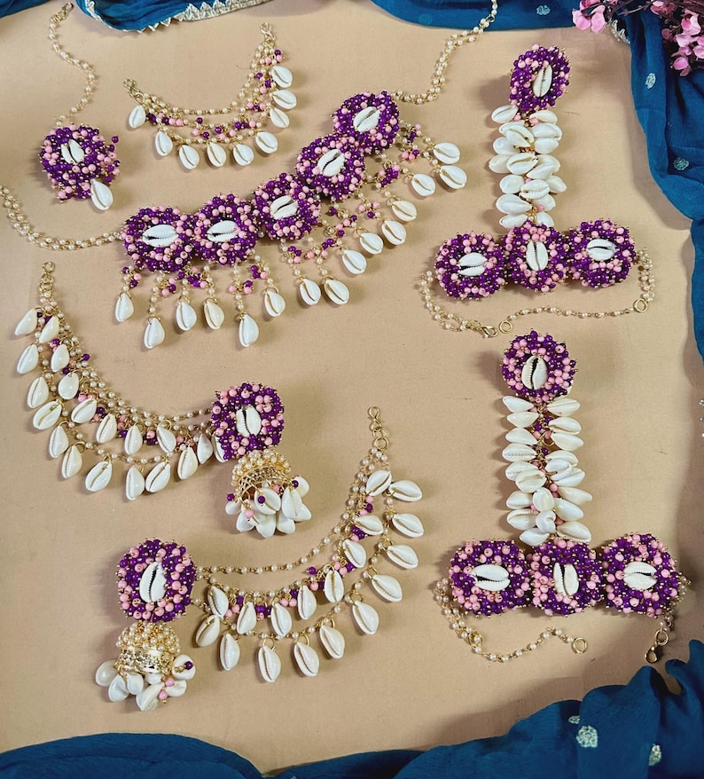 Handmade Cowrie Shell Jewelry Set | Indian Bridal Haldi Mehndi Jewelry ...