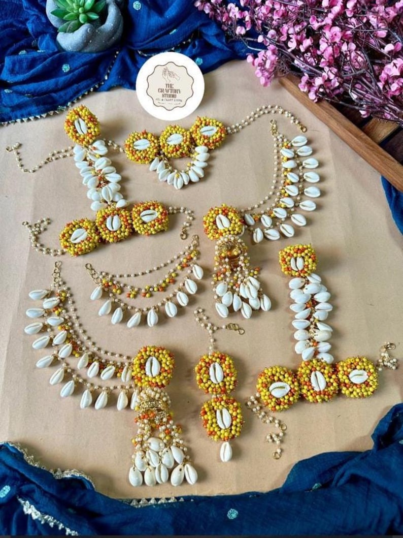 Handmade Cowrie Shell Jewelry Set | Indian Bridal Haldi Mehndi Jewelry ...