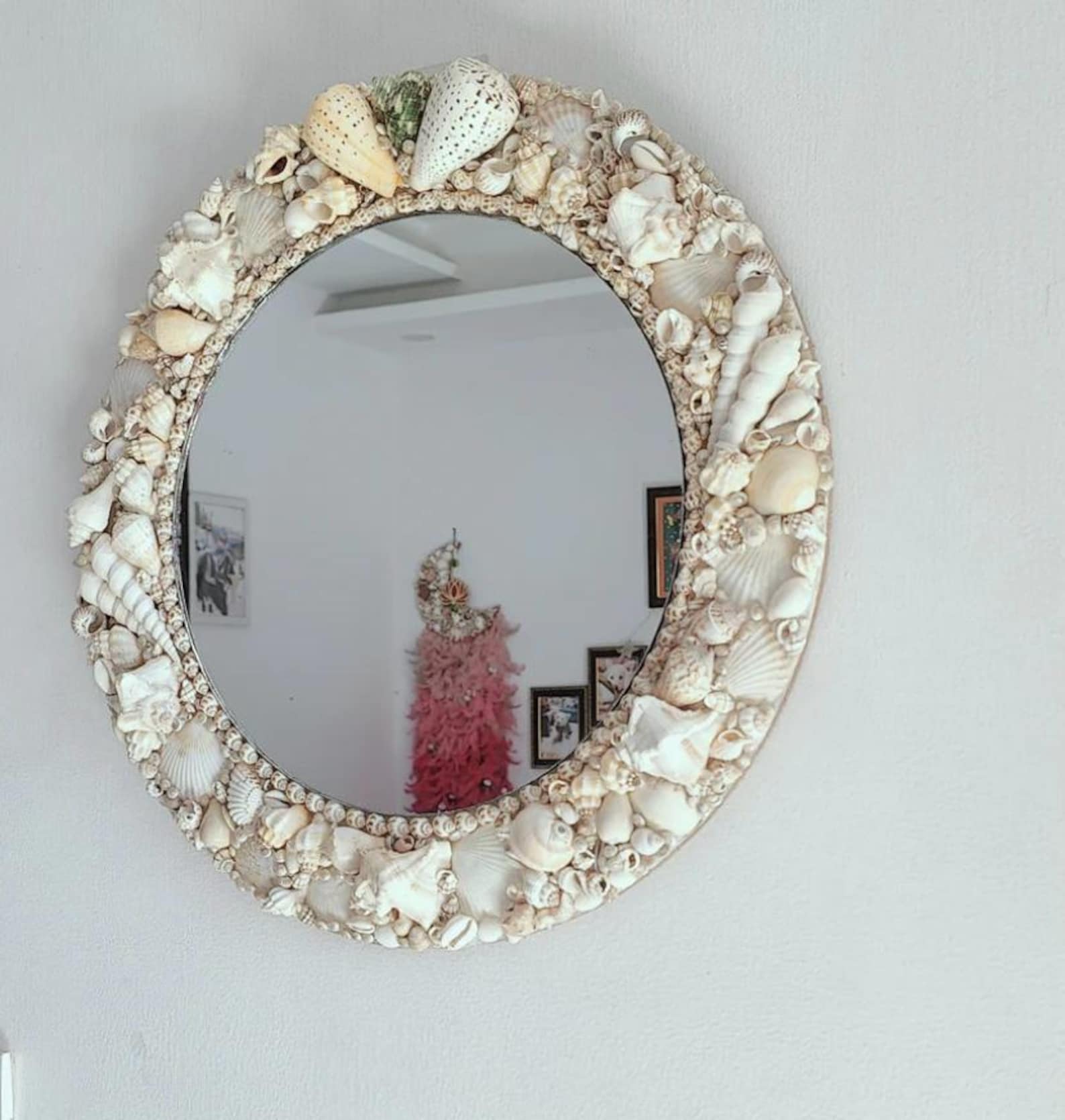 Handmade Seashell Wall Mirror | Coastal Boho Round Mirror | Beach Decor ...