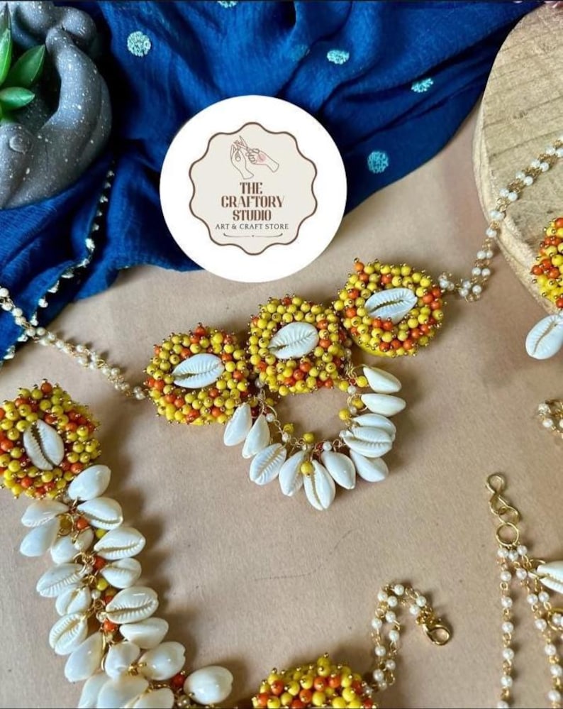 Handmade Cowrie Shell Jewelry Set | Indian Bridal Haldi Mehndi Jewelry ...