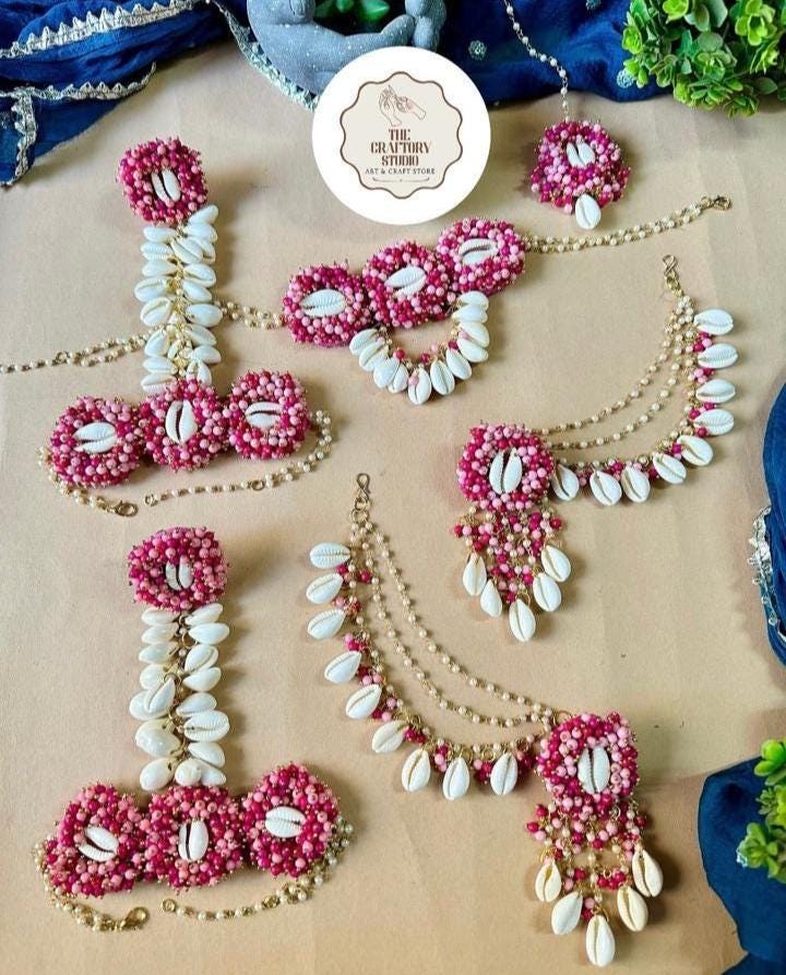 Handmade Cowrie Shell Jewelry Set | Indian Bridal Haldi Mehndi Jewelry ...