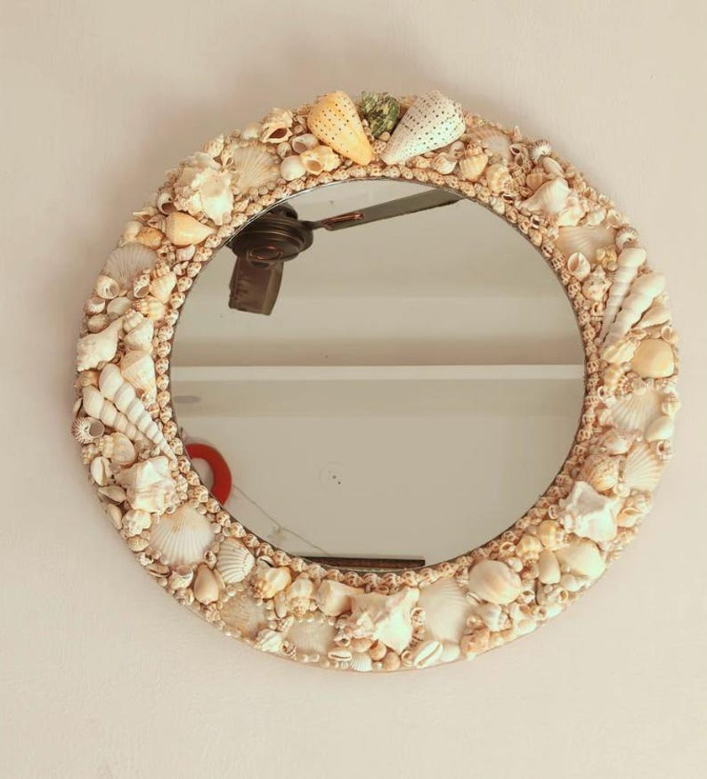 Handmade Seashell Wall Mirror | Coastal Boho Round Mirror | Beach Decor ...