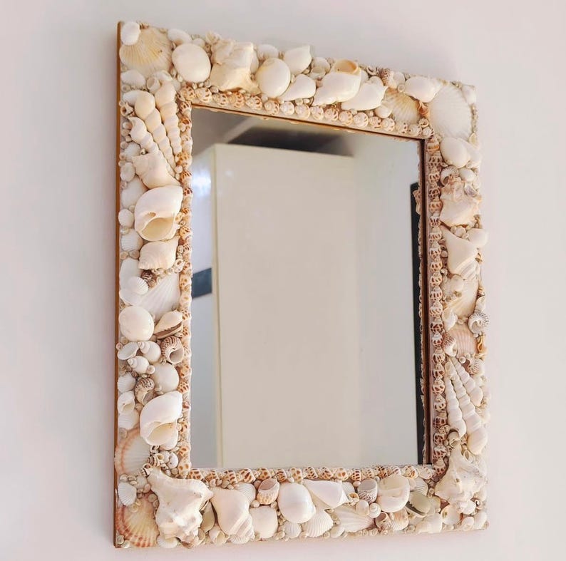 Coastal Seashell Mirror | Handmade Beach Decor | Nautical Wall Mirror ...