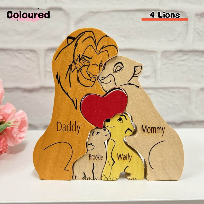 Customized Wooden Lions Puzzle for Kids-family Name Sign-wooden Jigsaw ...
