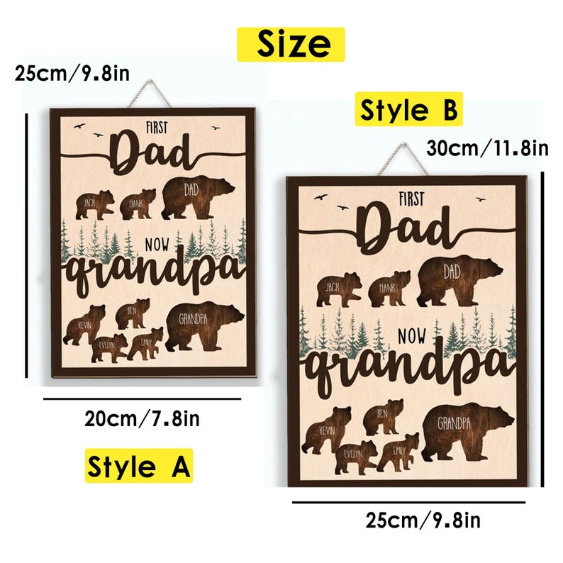 Personalized First Dad Now Grandpa Bear Sign,custom Grandkids Names ...