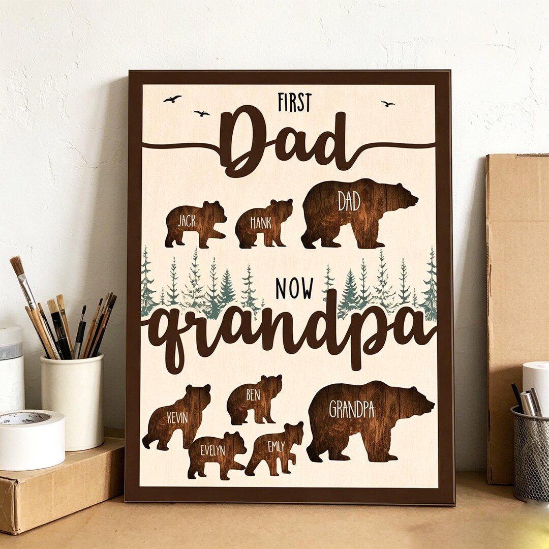 Personalized First Dad Now Grandpa Bear Sign,custom Grandkids Names ...