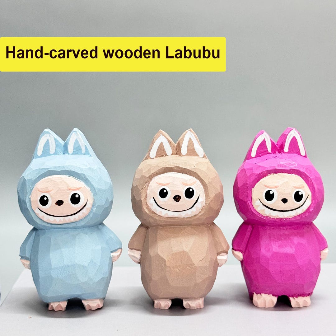 Hand-carved Wooden Labubu Figurine,wooden Doll Statue,labubu Wooden ...