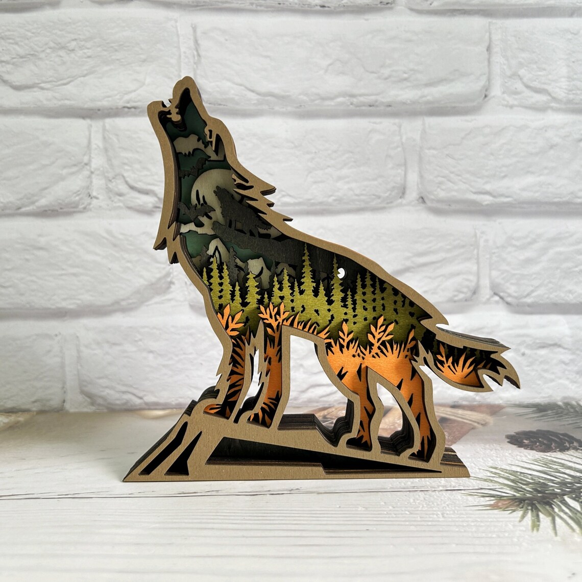 Custom Wooden Wolf/tiger With Led Lights Desk Ornament,engraved Name ...