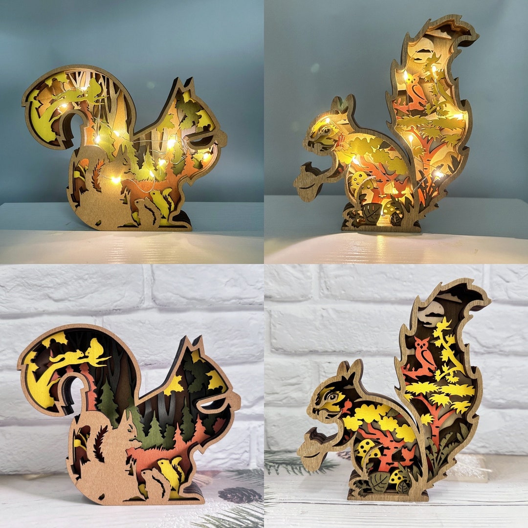 Custom Wooden 3D Squirrel With LED Lights,hand-carved Animal Lights ...