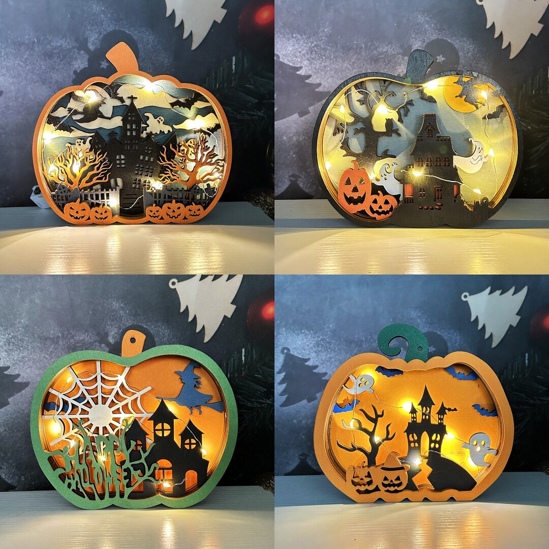Custom Halloween 3D Wooden Pumpkin Desk Decor With Lights,halloween ...