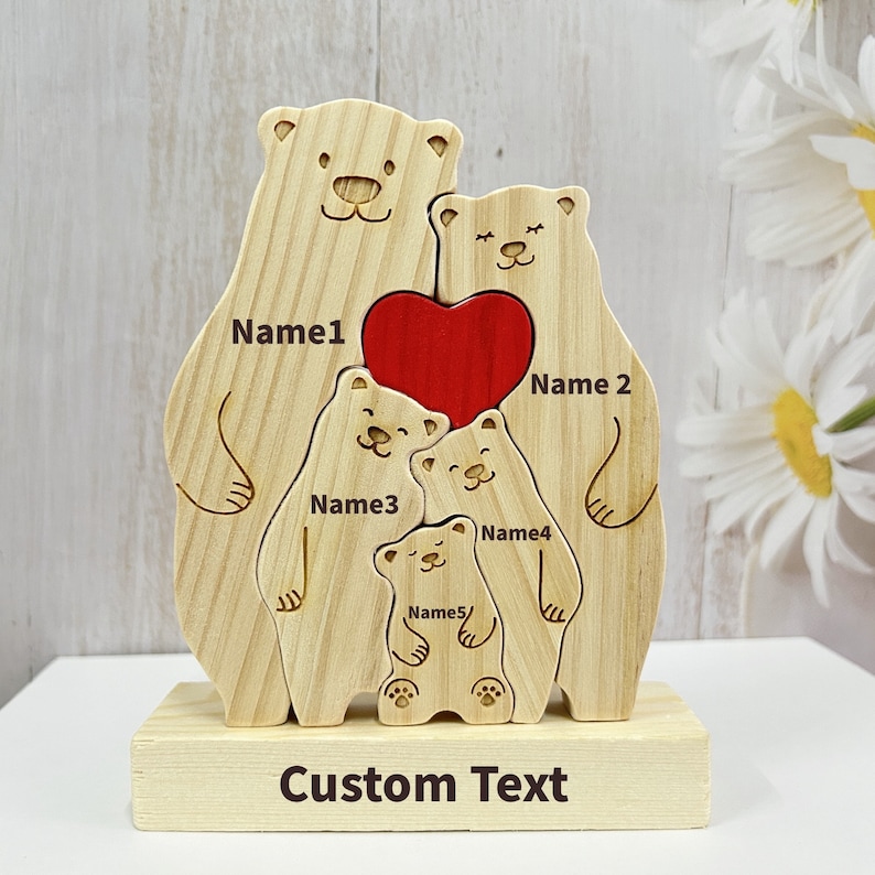 Adorable Wooden Bear Hug Name Puzzle-personalized Family Name Gift-bear ...